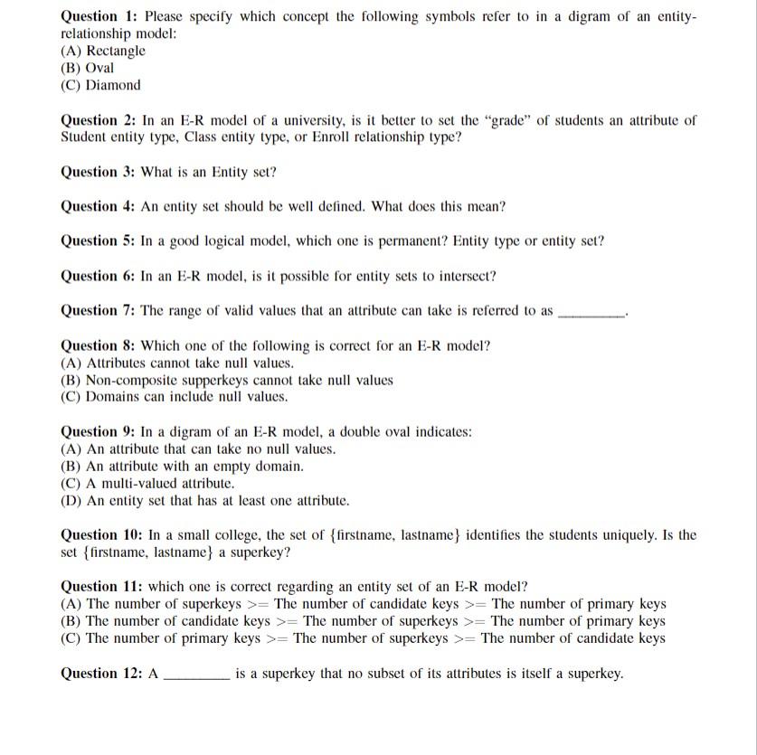 Solved Question 1: Please specify which concept the | Chegg.com