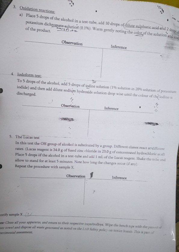 Solved 3. Oxidation reactions: a) Place 5 drops of the | Chegg.com