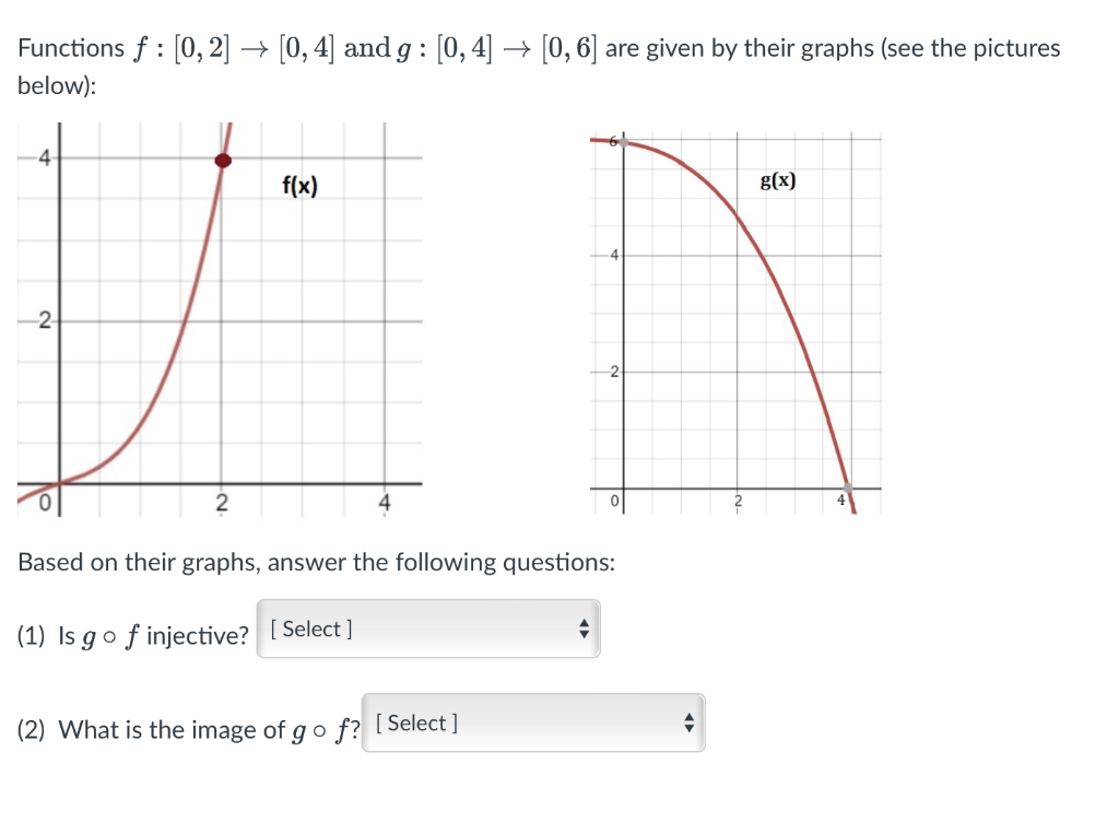Solved Functions f:[0,2]→[0,4] and g:[0,4]→[0,6] are given | Chegg.com