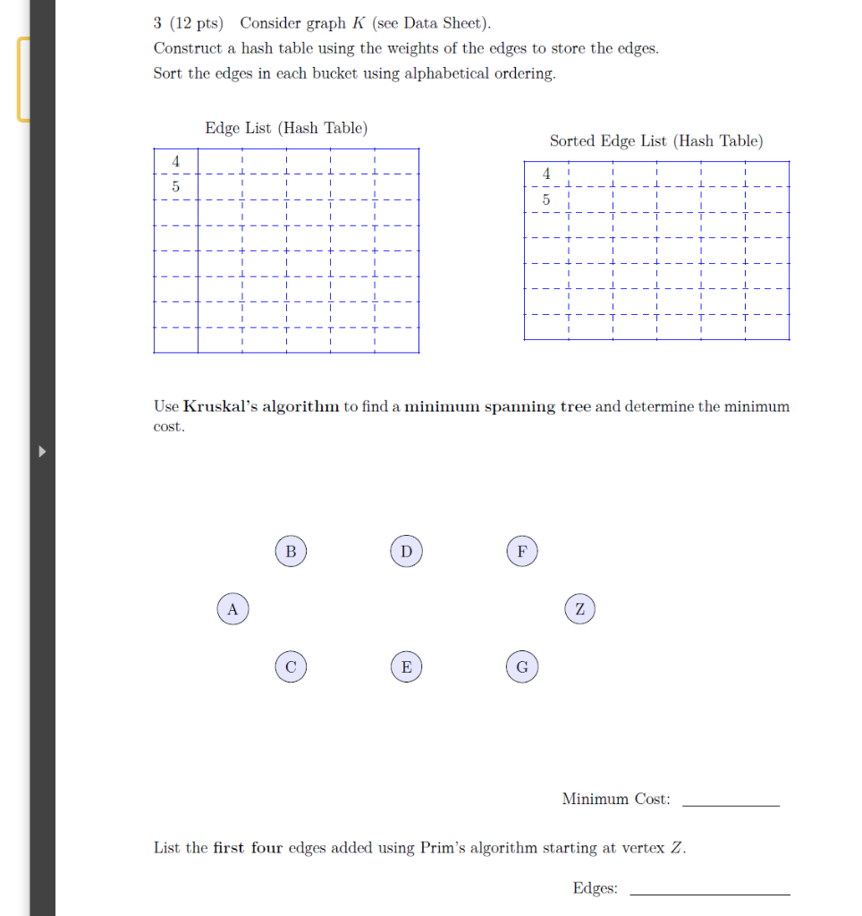 Solved 3 (12 pts) Consider graph K (see Data Sheet). | Chegg.com