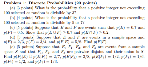 Solved Problem 1: Discrete Probabilities (20 points) (a) [3 | Chegg.com