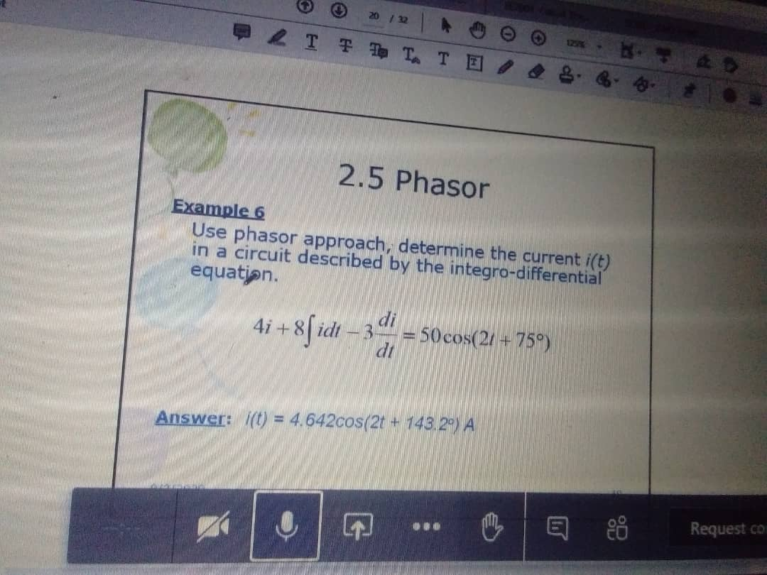 Solved 20 Τ Τ Τ Τ B. 2.5 Phasor Example 6 Use phasor | Chegg.com