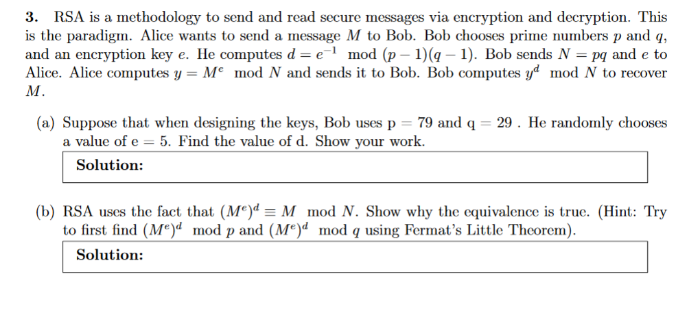Solved Rsa Is A Methodology To Send And Read Secure Messages 