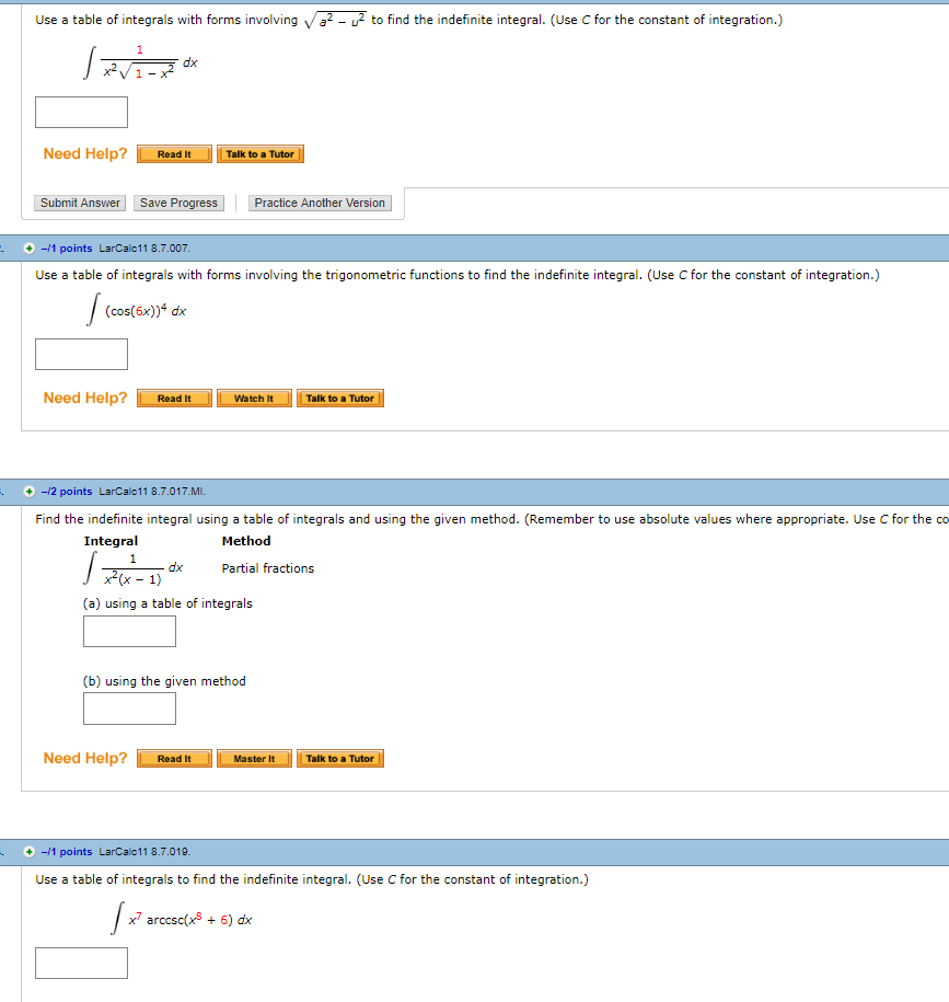 Solved Use a table of integrals with forms involving y a22 | Chegg.com