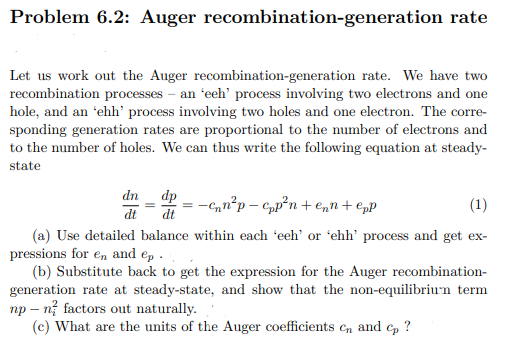 Problem 6 2 Auger Recombination Generation Rate Let