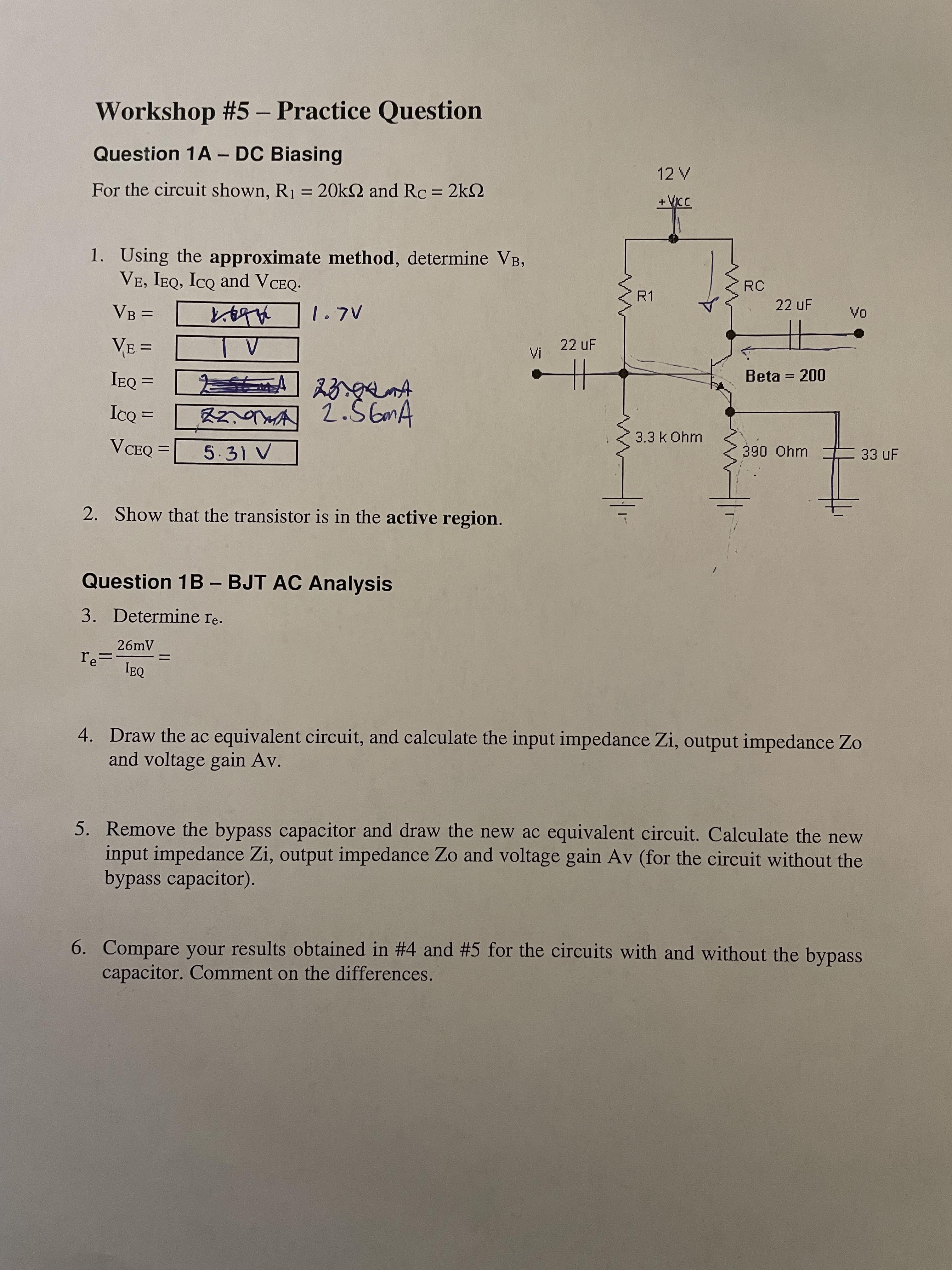 Solved Please solve Question 1B AC analysis and include as | Chegg.com