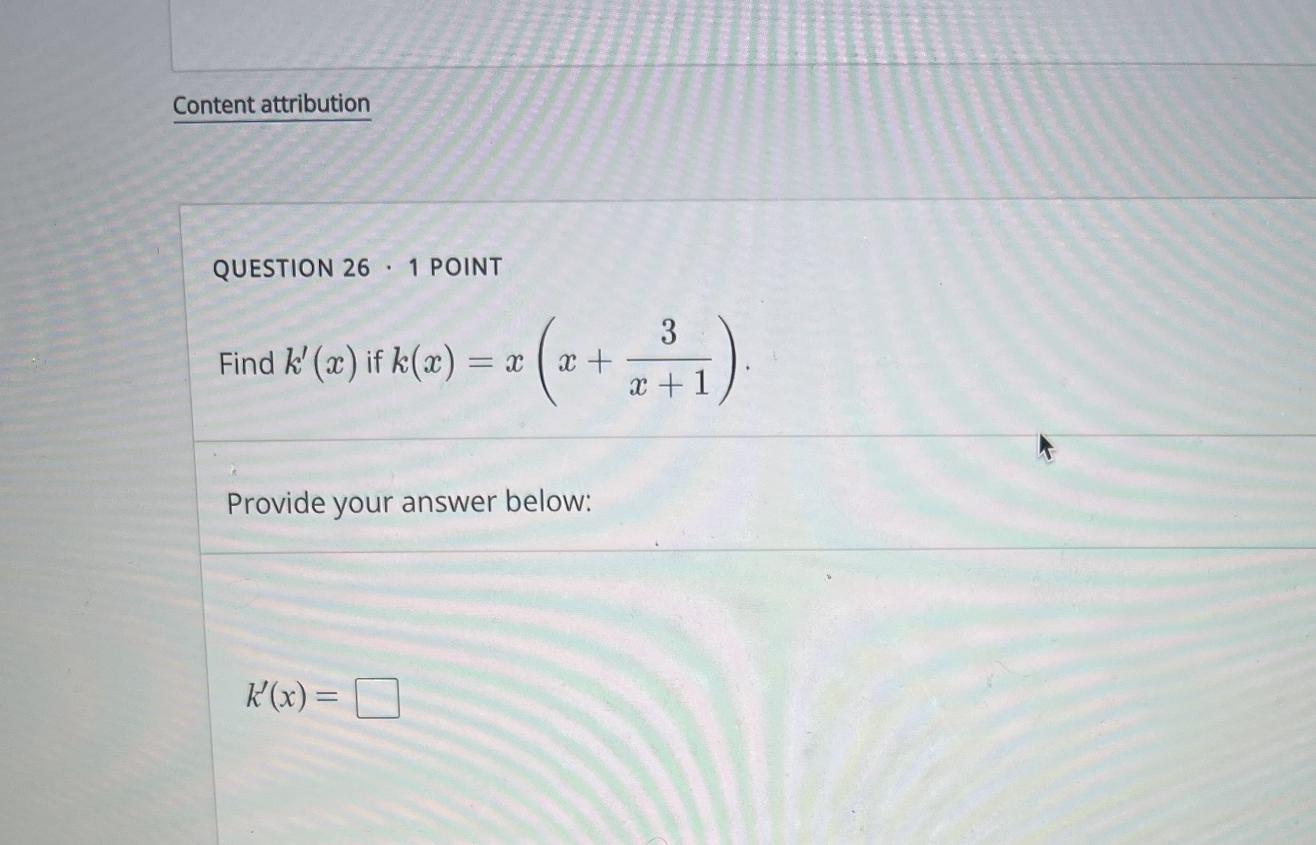Solved Find k′(x) if k(x)=x(x+x+13) Provide your answer | Chegg.com