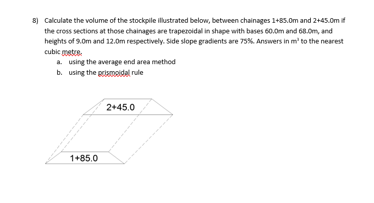 Solved Calculate the volume of the stockpile illustrated | Chegg.com