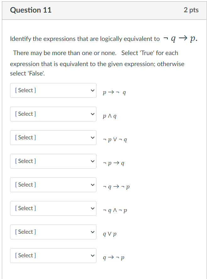 Solved Question 11 2 pts Identify the expressions that are | Chegg.com