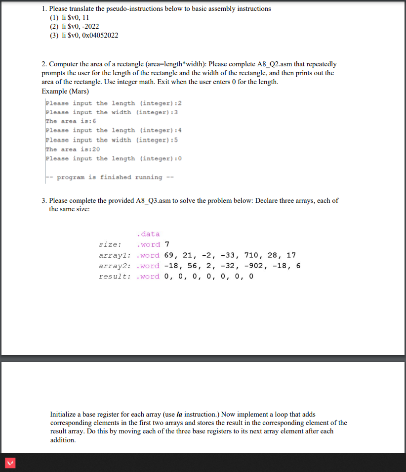 Solved 1. Please translate the pseudo-instructions below to | Chegg.com Solved 1. Please translate the pseudo-instructions below to | Chegg.com