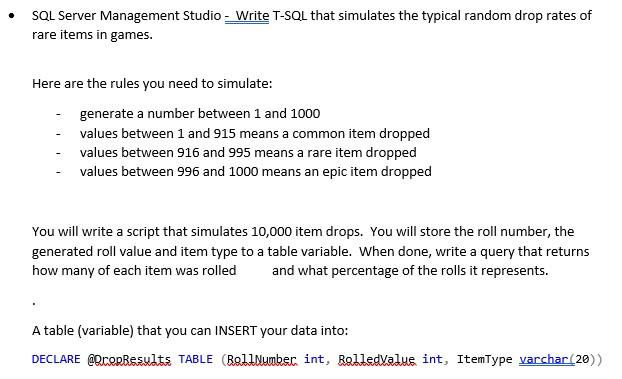 Solved SQL Server Management Studio - Write T-SQL that | Chegg.com