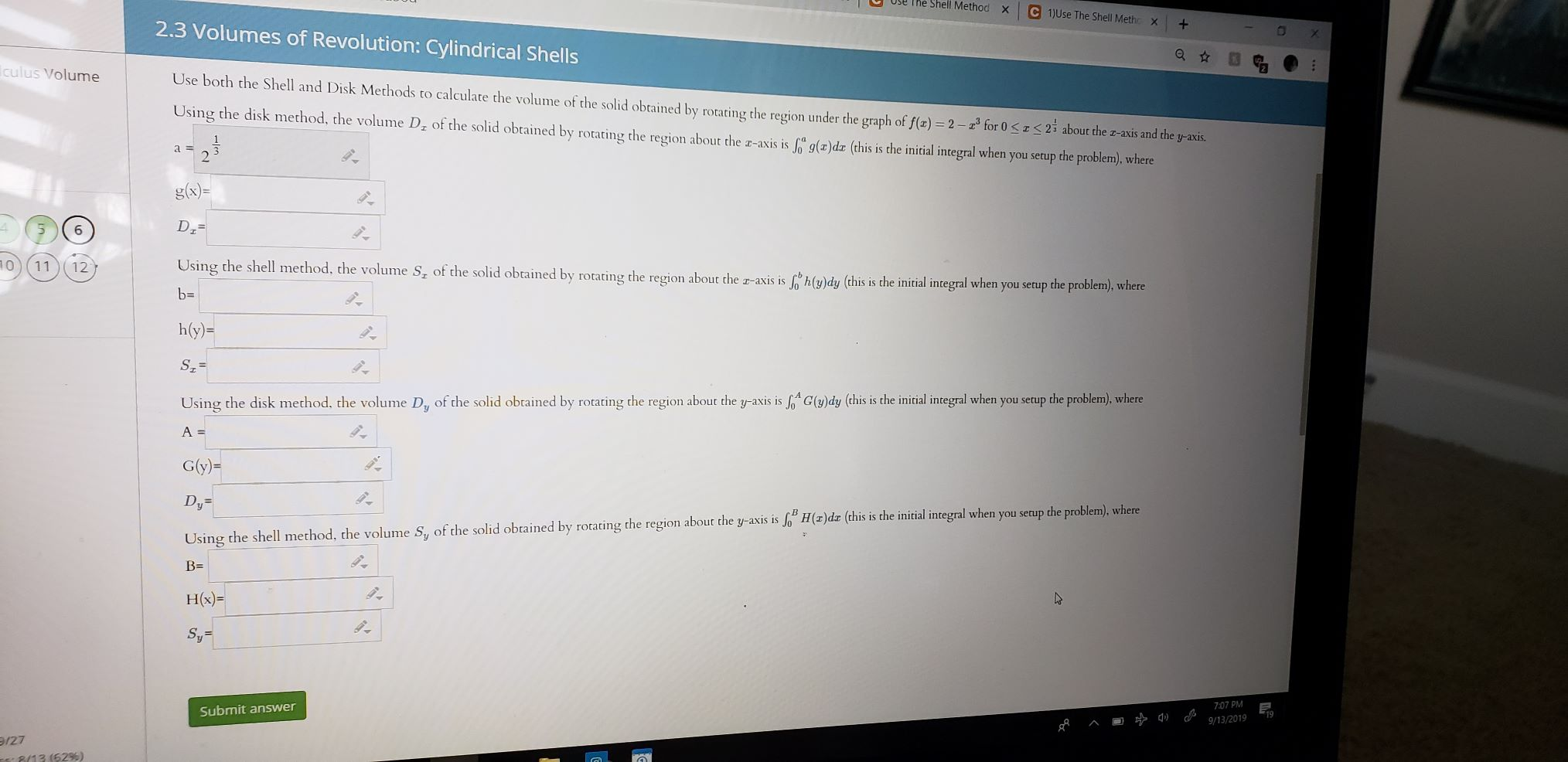 Solved 2.3 Volumes of Revolution: Cylindrical Shells lus | Chegg.com