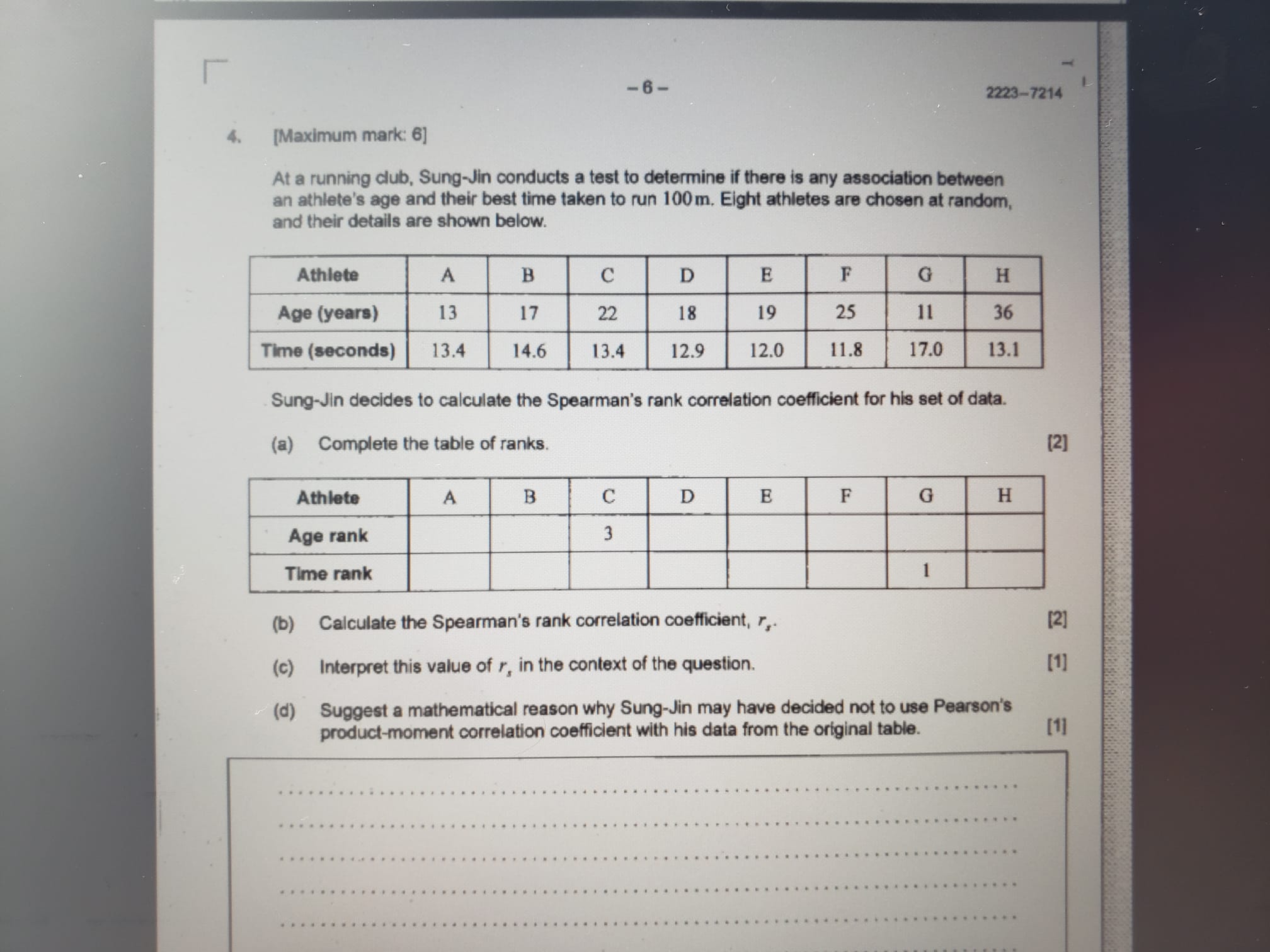 Solved -6- 2223-7214 4. [Maximum mark: 6] At a running club, | Chegg.com