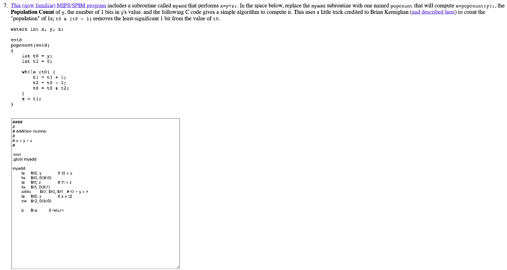 Solved 7. This (now familiar) MIPS/SPIM program includes a | Chegg.com