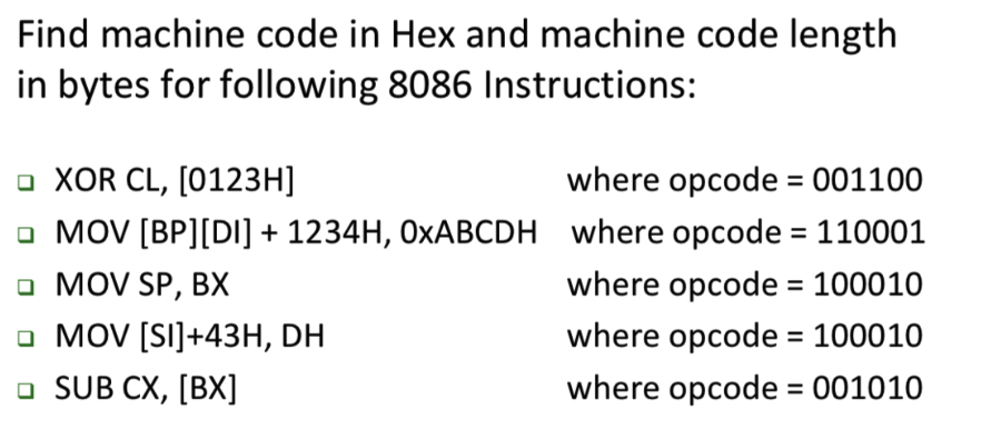 Find Machine Code In Hex And Machine Code Length In 