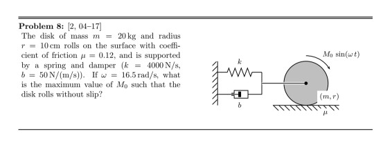 Solved Problem 8: [2, 04-17) The disk of mass m 20kg and | Chegg.com