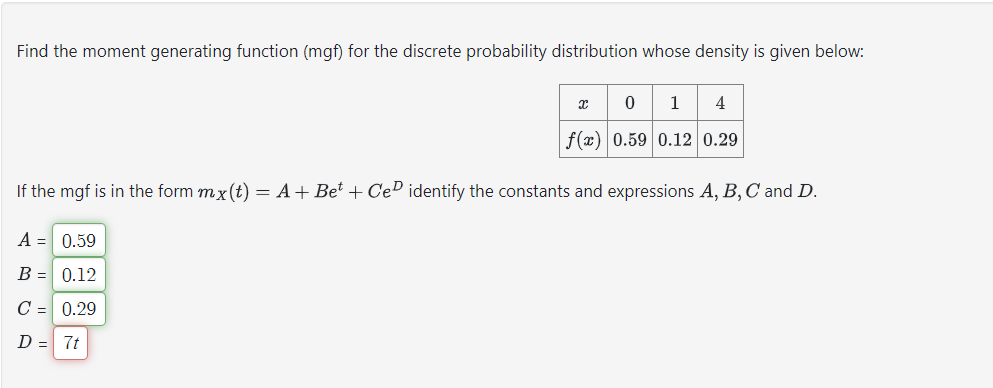 Solved Find The Moment Generating Function Mgf For The