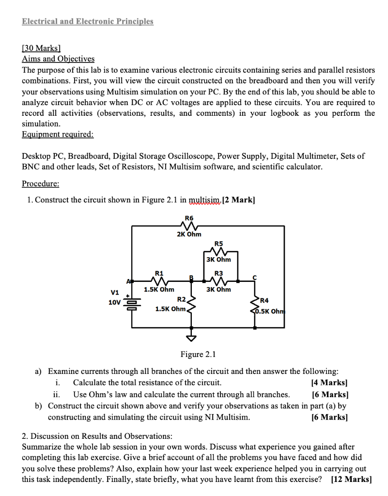 Solved Electrical and Electronic Principles [30 Marks] Aims | Chegg.com