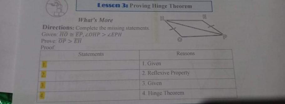 Solved Lesson 3: Proving Hinge Theorem E What's More H | Chegg.com