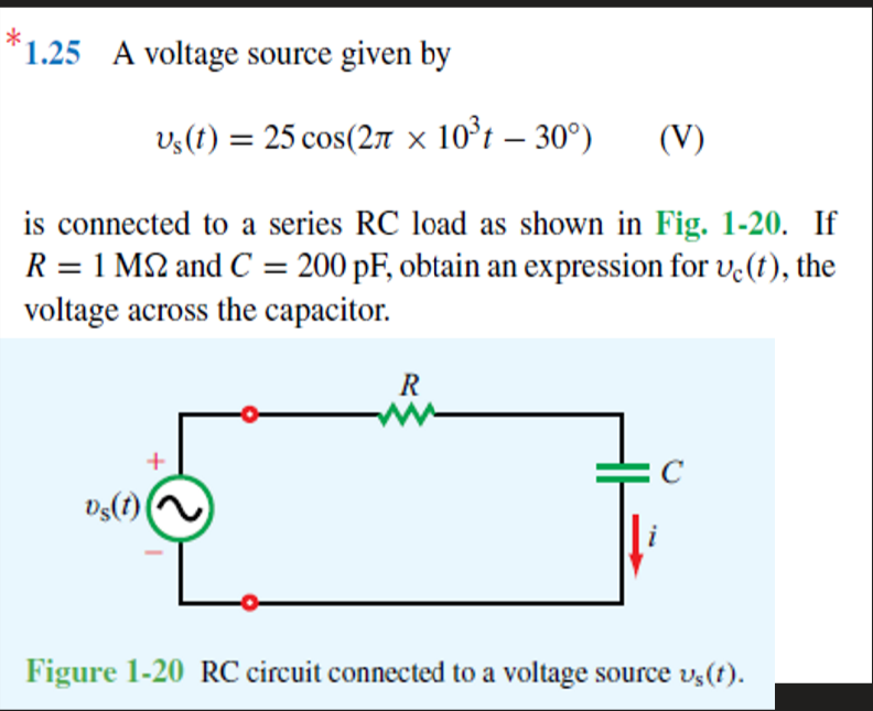 Solved * $1.25 A voltage source given by vş(t) = 25 cos(21 x | Chegg.com