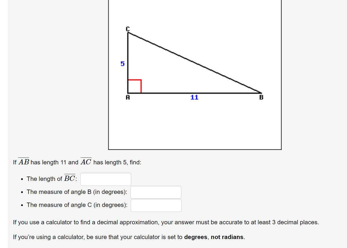Solved 5 A 11 If AB has length 11 and AC has length 5, find: | Chegg.com