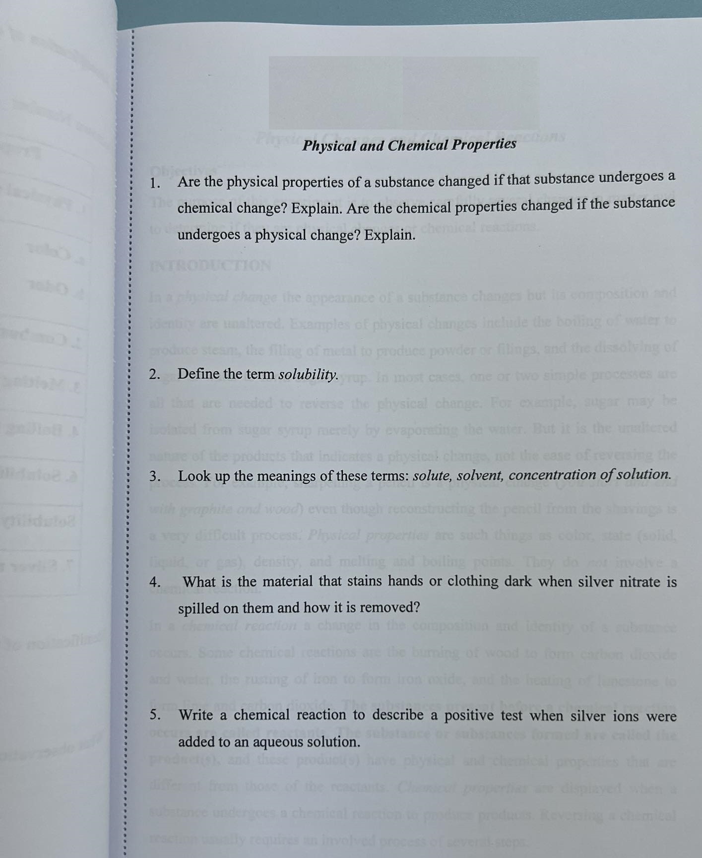 Solved Physical and Chemical Properties 1. Are the physical | Chegg.com