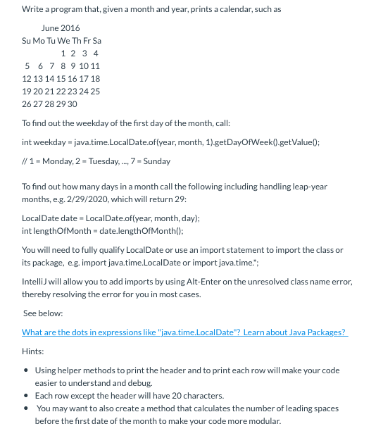 Solved Write a program that, given a month and year, prints | Chegg.com