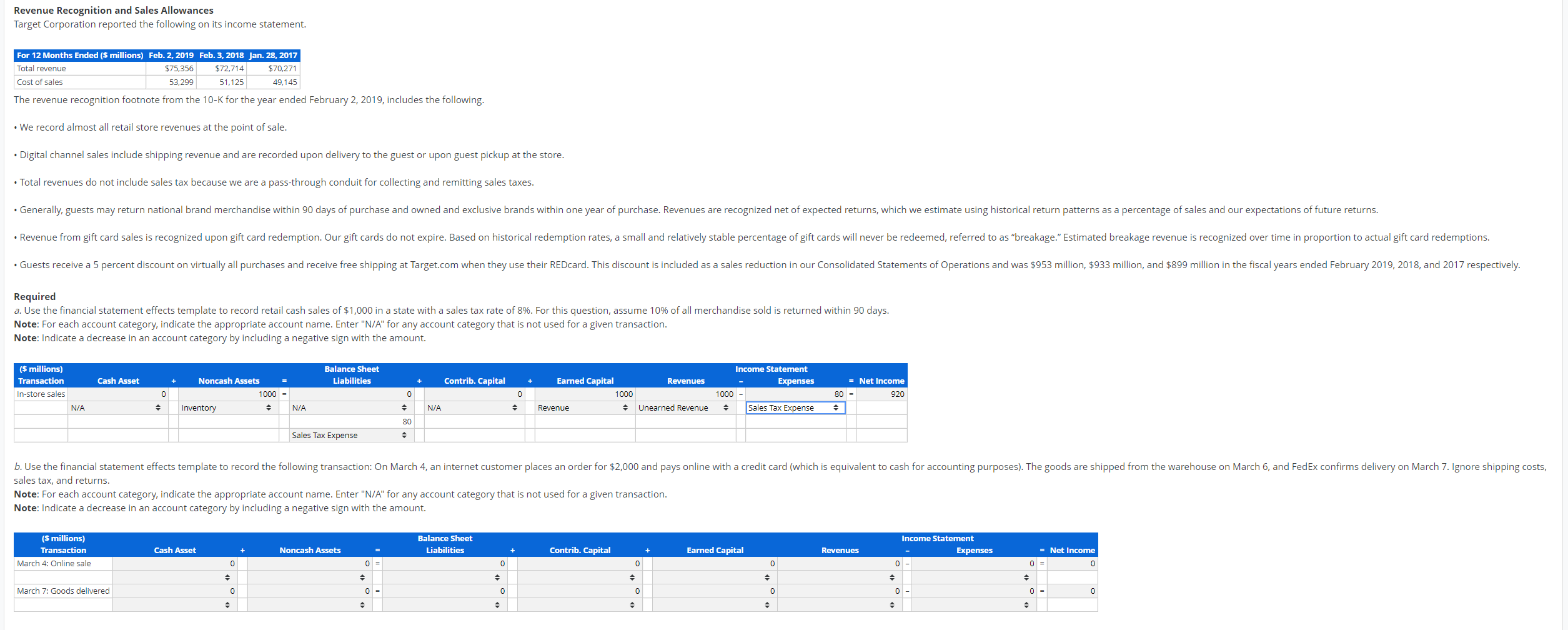 Revenue Recognition and Sales Allowances Target | Chegg.com