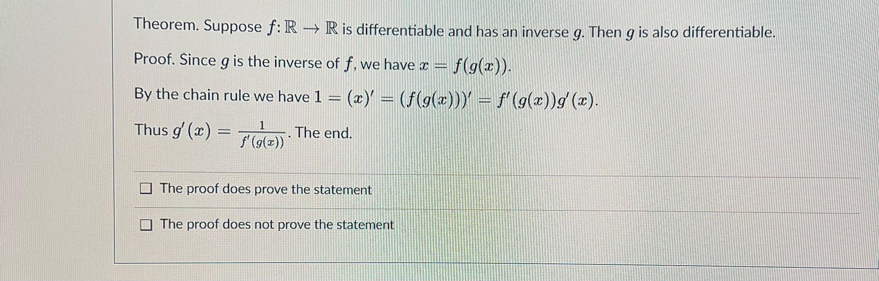 Solved Theorem. Suppose f:R → R is differentiable and has an | Chegg.com
