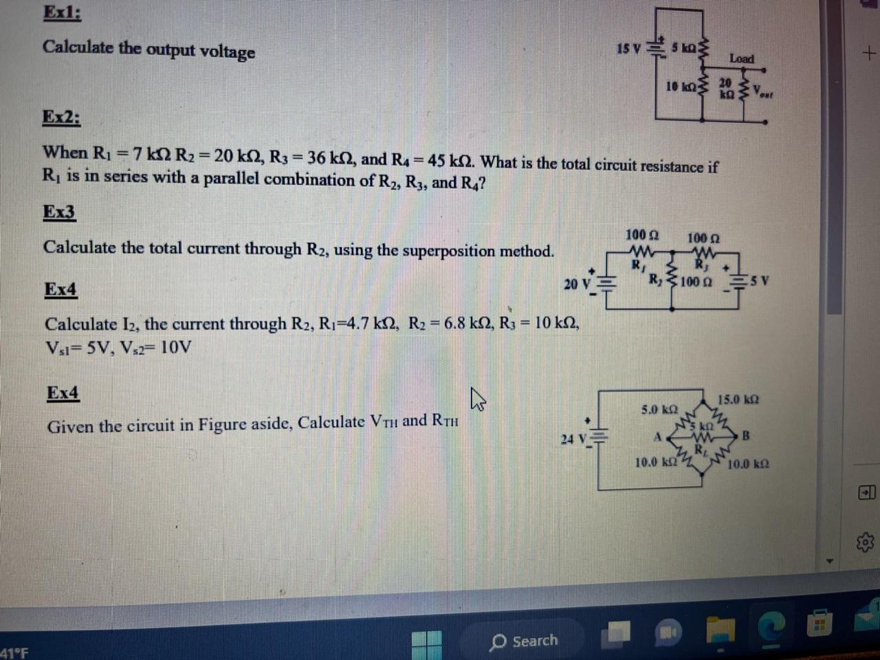 Solved Ex2: When R1=7kΩR2=20kΩ,R3=36kΩ, and R4=45kΩ. What is | Chegg.com