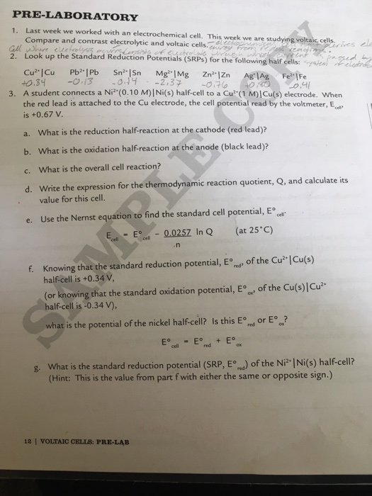 Solved PRE-LABORATORY 1. Last week we worked with an | Chegg.com