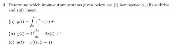 Solved 3. Determine which input-output systems given below | Chegg.com