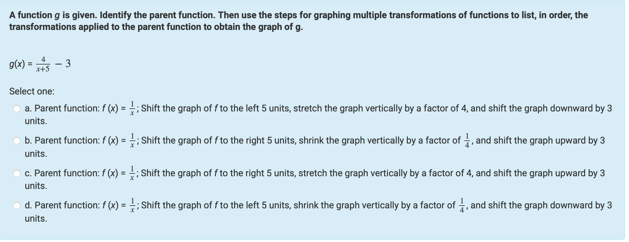 Solved A function g is given. Identify the parent function. | Chegg.com