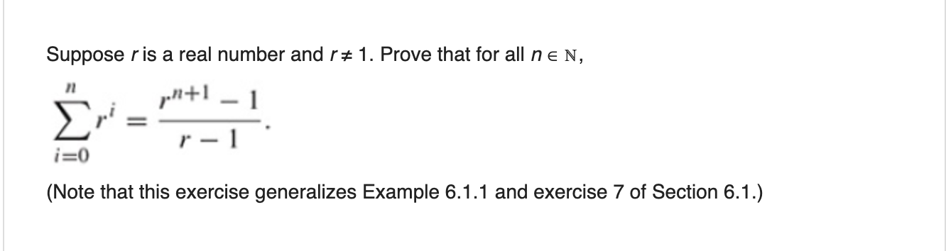 Solved Suppose ris a real number and r# 1. Prove that for | Chegg.com