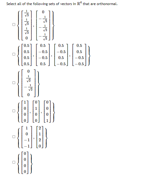 Solved Select all of the following sets of vectors in R that | Chegg.com