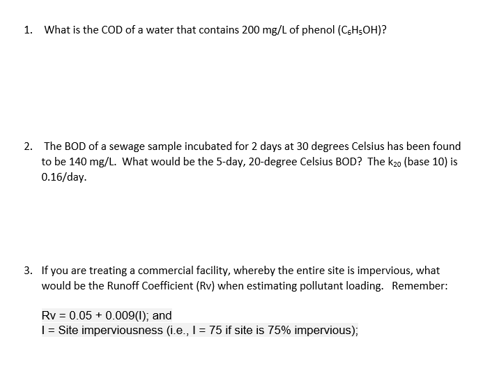 Solved 1. What is the COD of a water that contains 200mg/L | Chegg.com