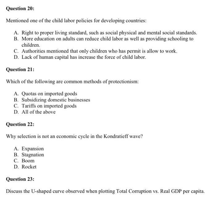 Solved Question 20: Mentioned one of the child labor | Chegg.com
