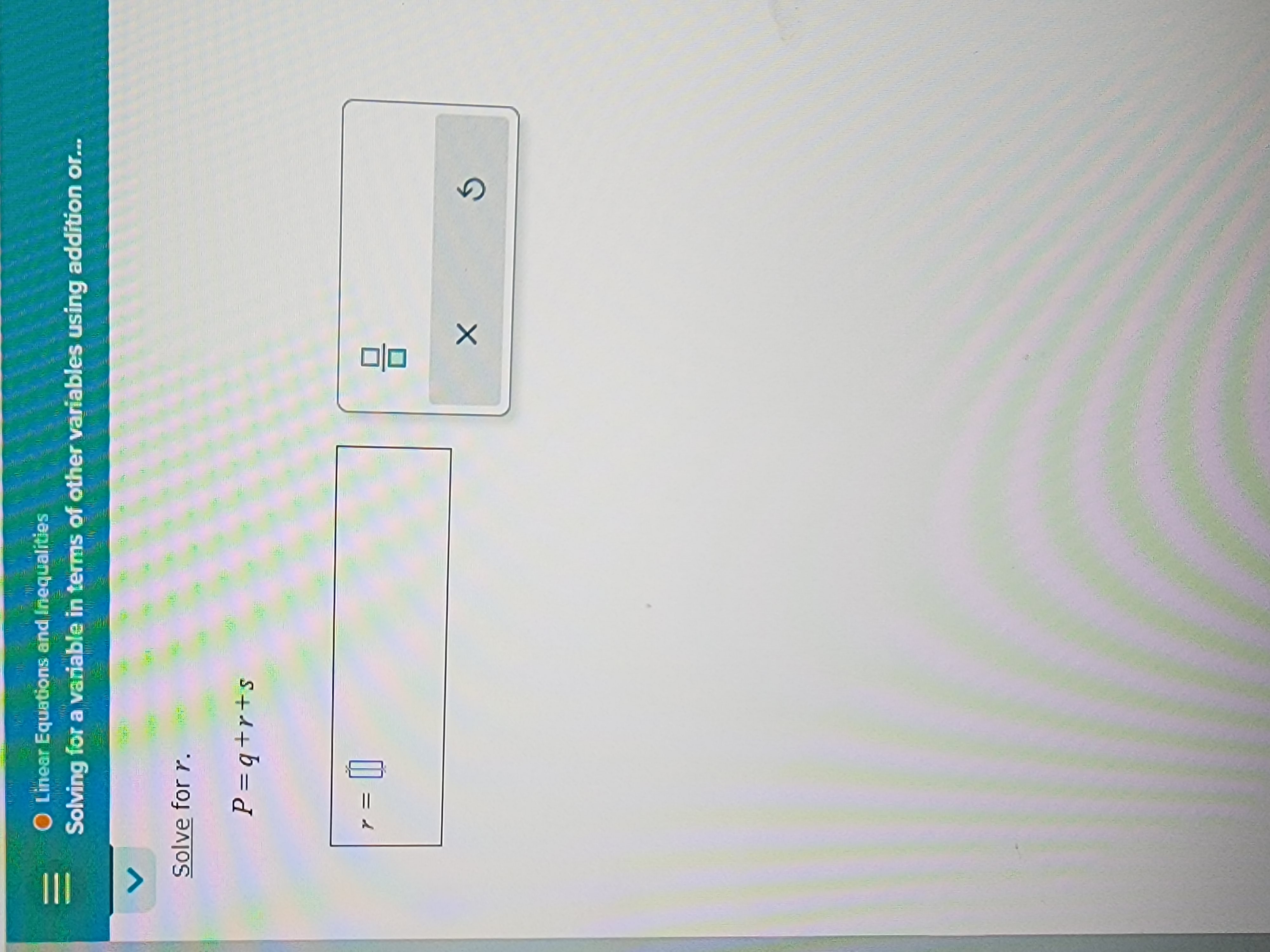 Solved Solve for r. P=q+r+s | Chegg.com