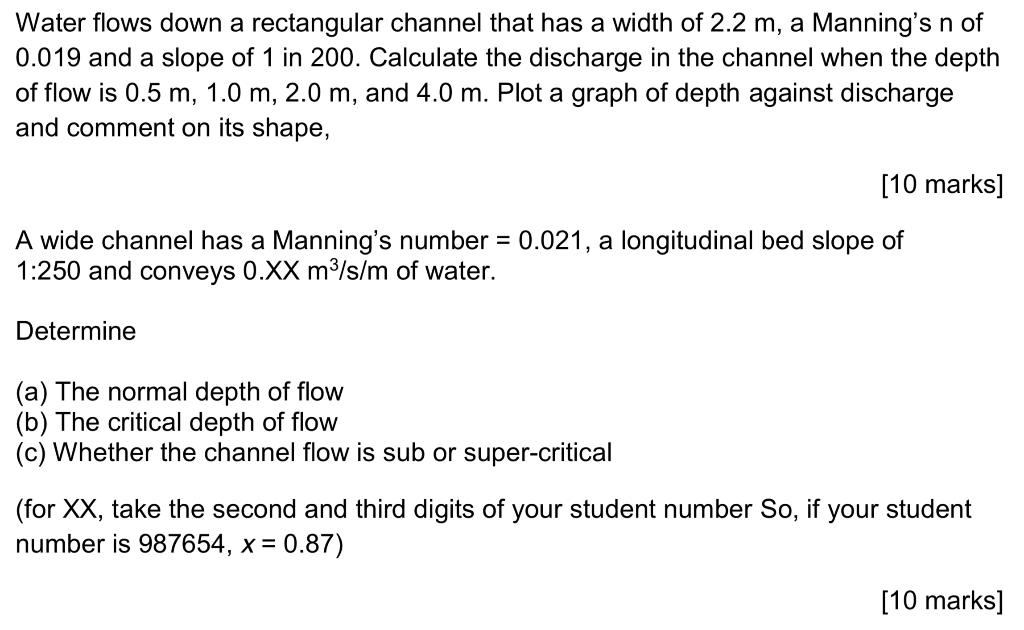 Solved Water flows down a rectangular channel that has a | Chegg.com