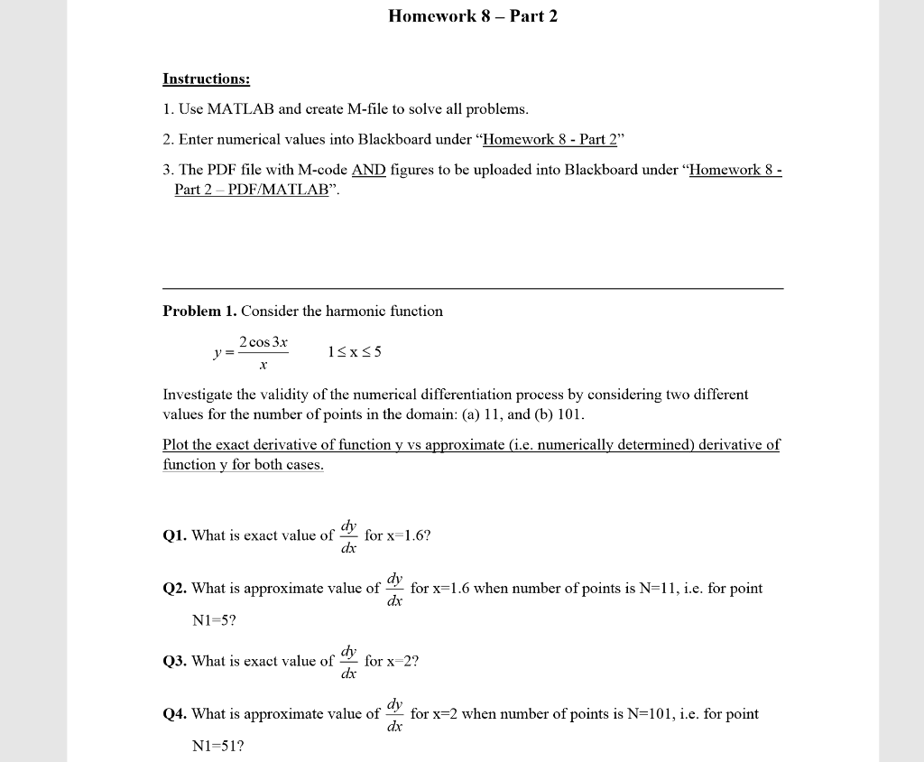 Solved Homework 8 - Part 2 Instructions: 1. Use MATLAB and | Chegg.com