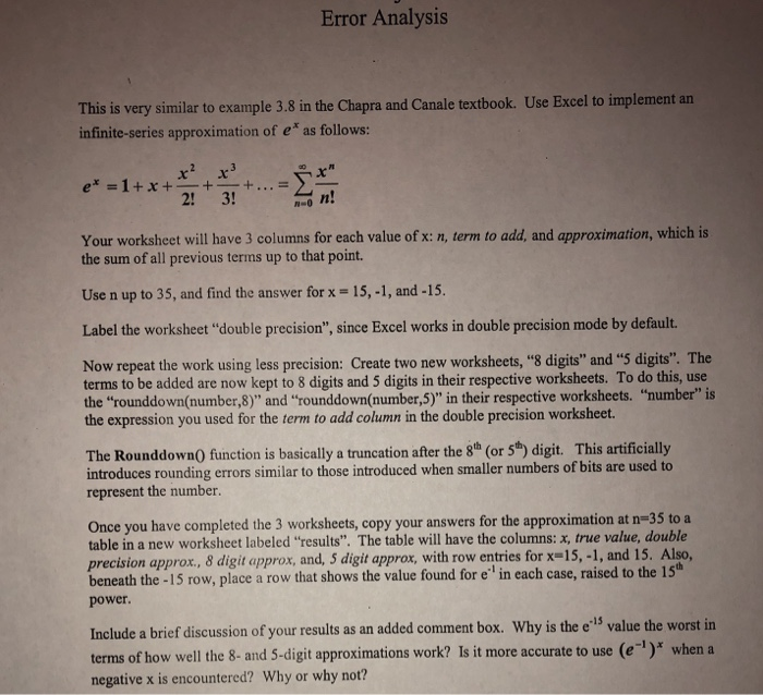 Error Analysis This is very similar to example 3.8 in | Chegg.com