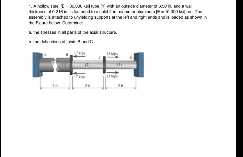 Solved 1. A hollow steel [E 30,000 ksi] tube (1) with an | Chegg.com