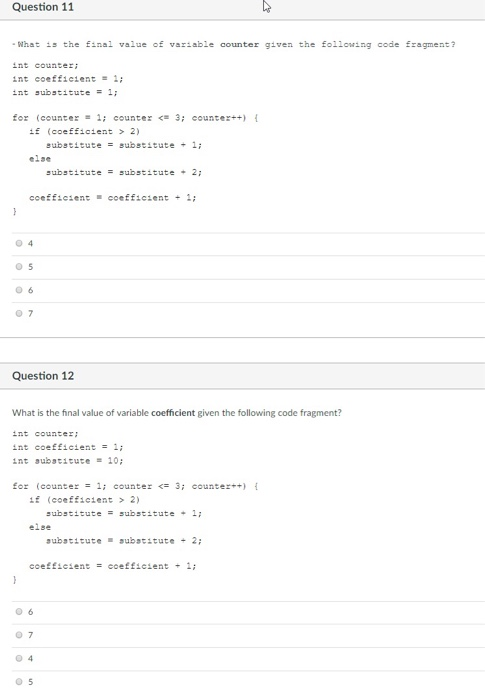 Solved Question 1 what is the final value of the variable | Chegg.com