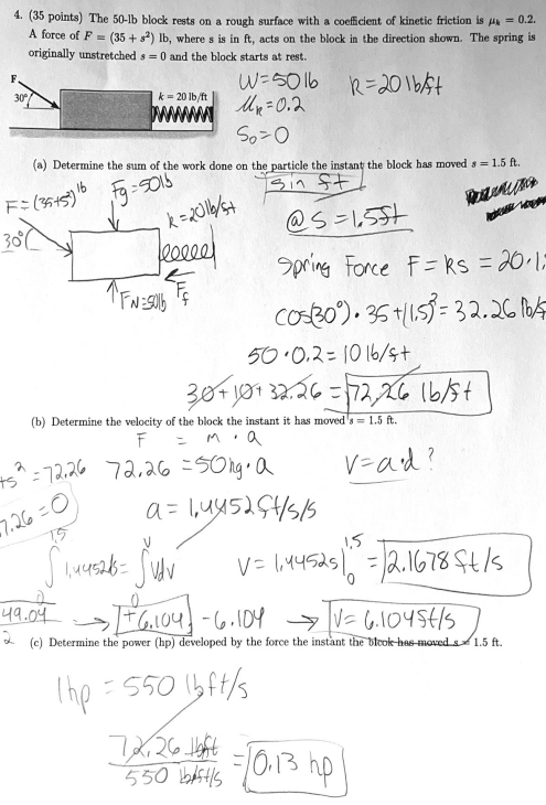 Solved 4. ( 35 points) The 50−lb block rests on a rough | Chegg.com