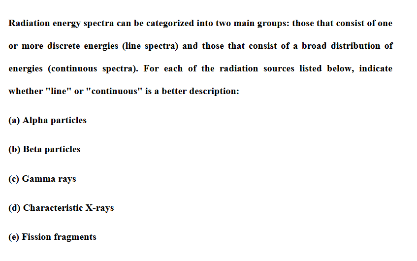 Solved Radiation energy spectra can be categorized into two | Chegg.com