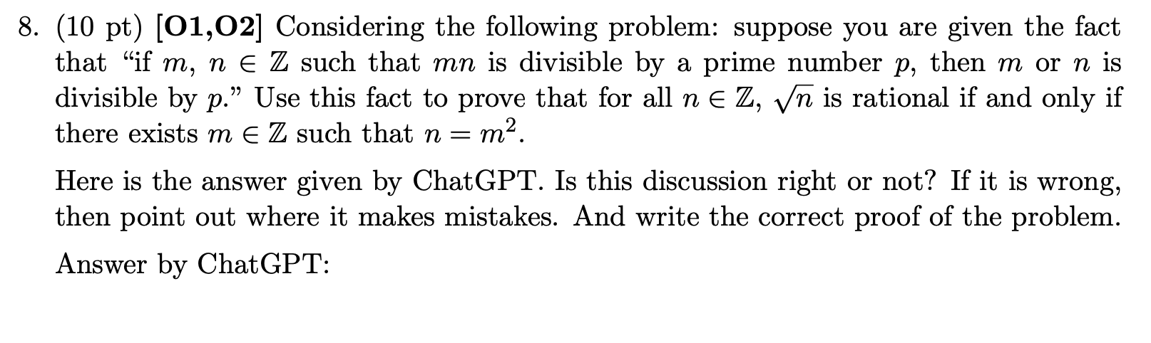 Solved 8. (10 pt) [O1,O2] Considering the following problem: | Chegg.com