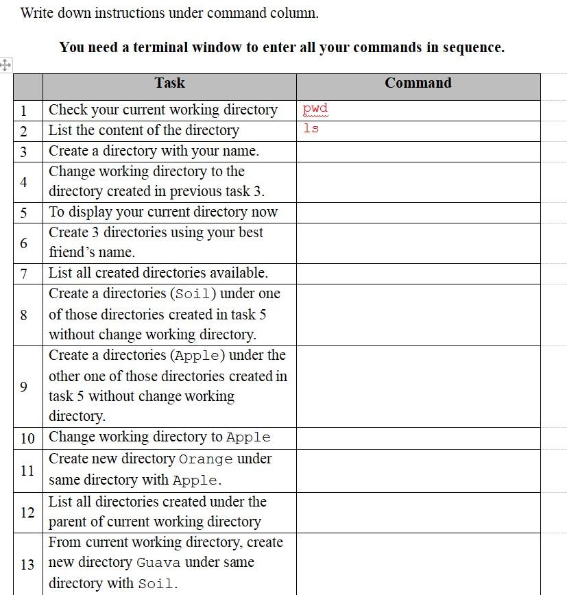 Solved Write down instructions under command column. You | Chegg.com
