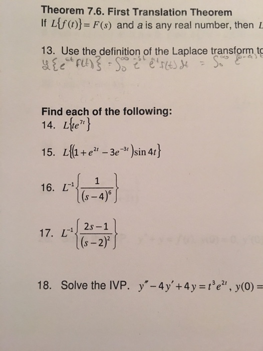 Solved Theorem 7.6. First Translation Theorem If LifO) F(s) | Chegg.com
