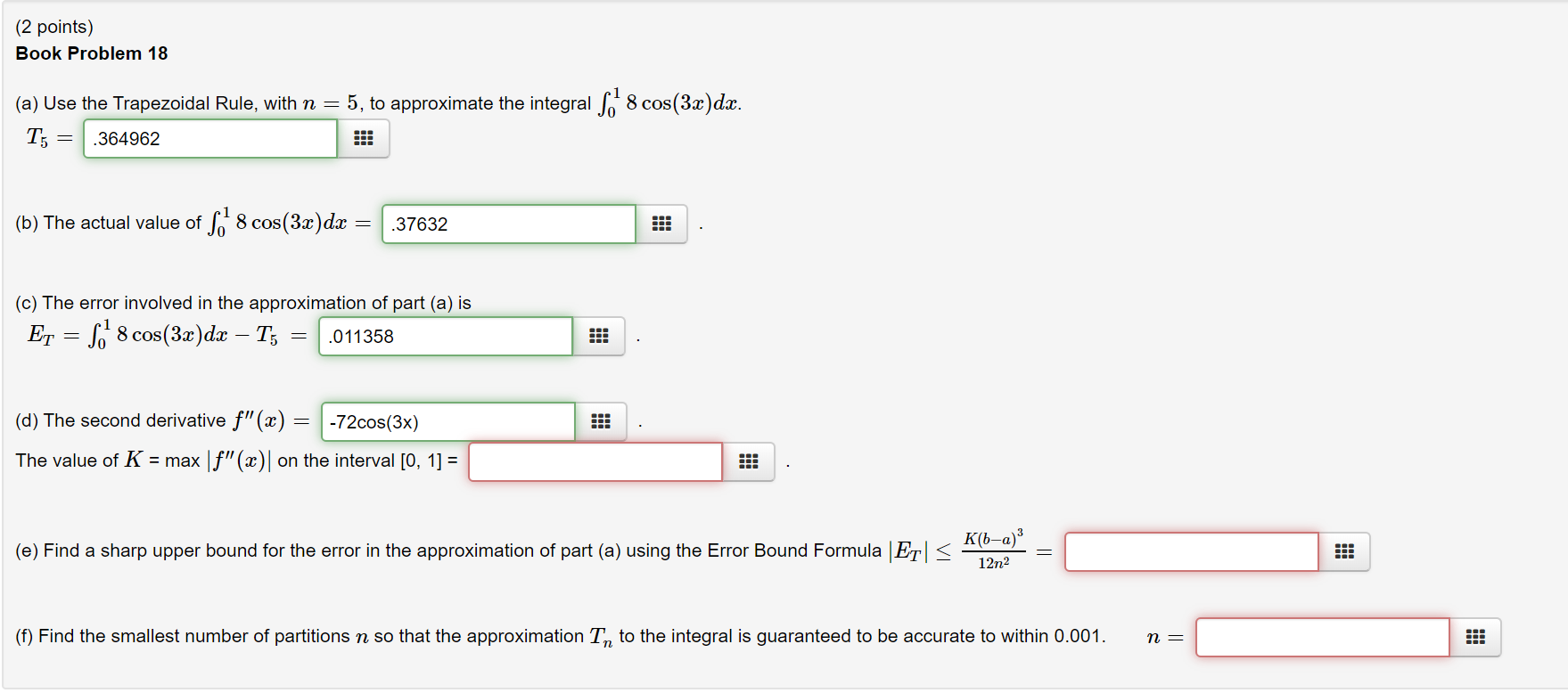 Solved (2 points) Book Problem 18 (a) Use the Trapezoidal | Chegg.com