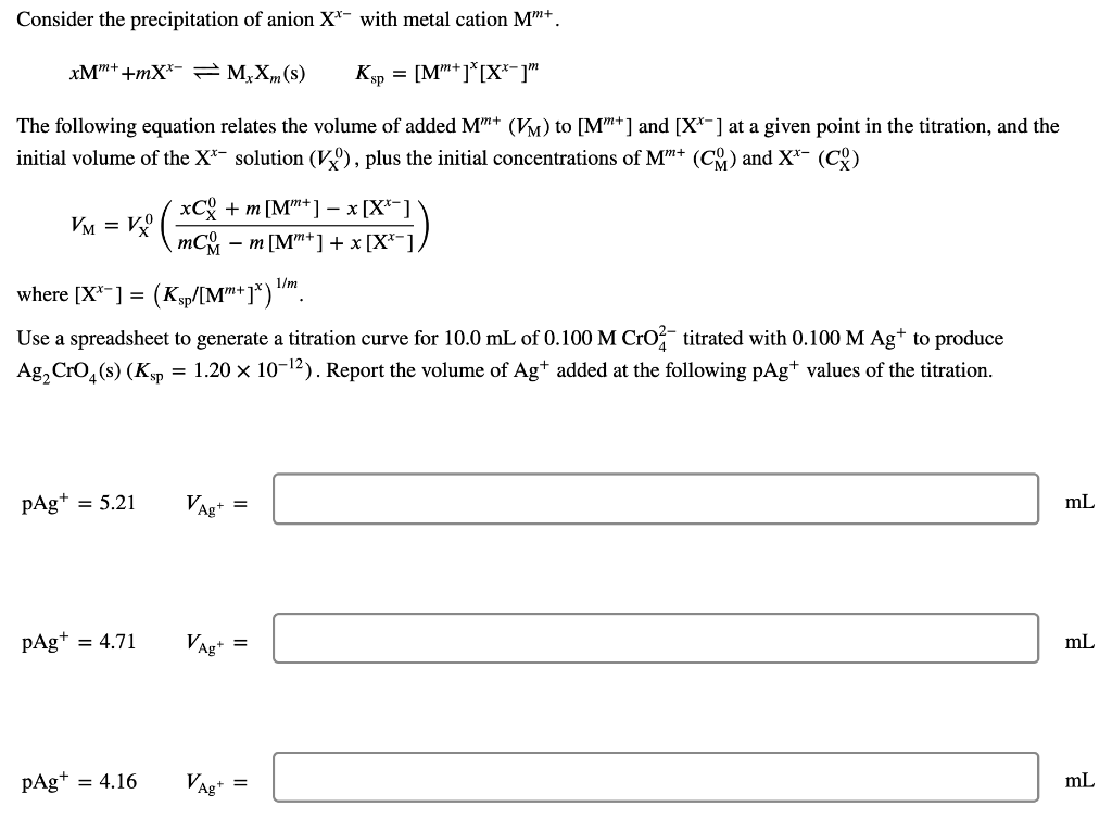 Solved Use a spreadsheet to generate a titration curve for | Chegg.com